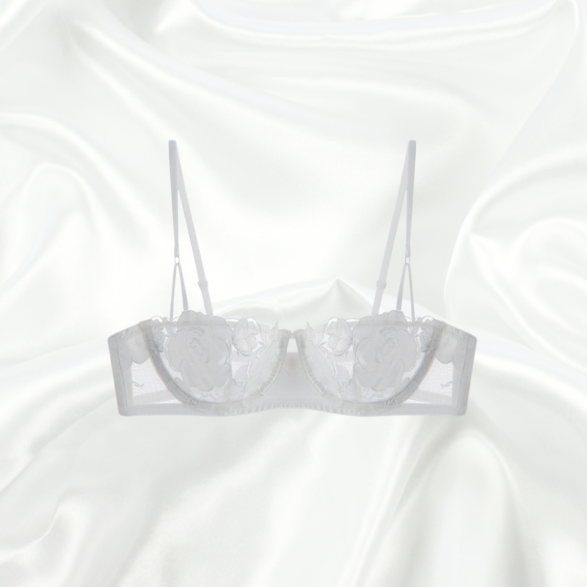 White Embroidery Bridal Demi Bra | Elegant Sheer Lace Lingerie – Intyra